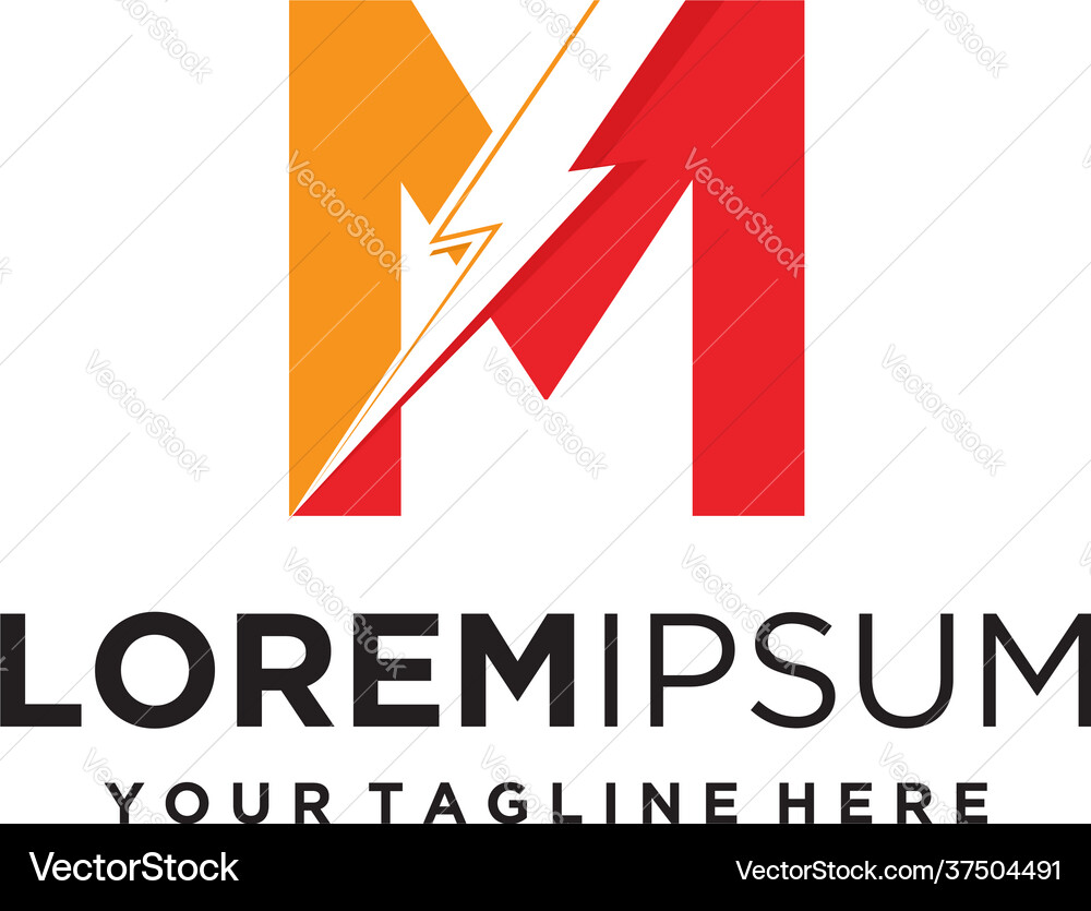 Letter m lightning electric logo Royalty Free Vector Image