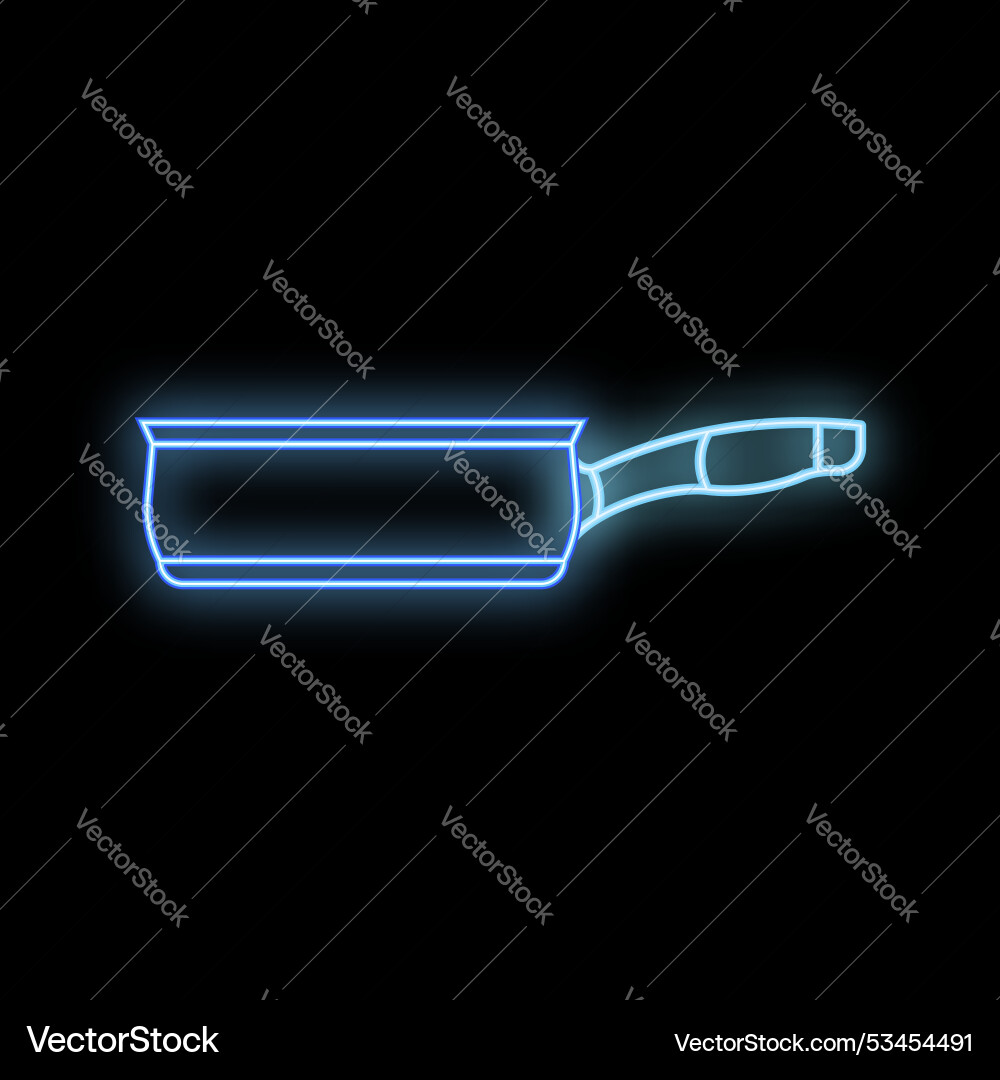 Neon frying pan glowing on black background Vector Image