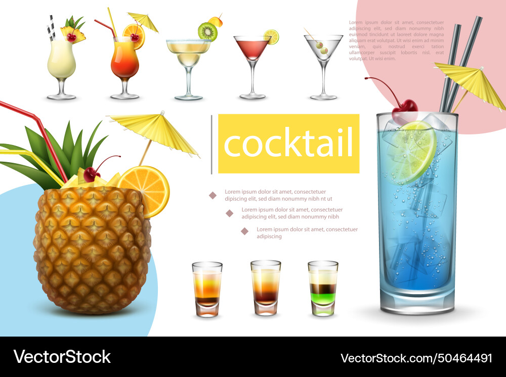 Realistic summer cocktails collection Royalty Free Vector