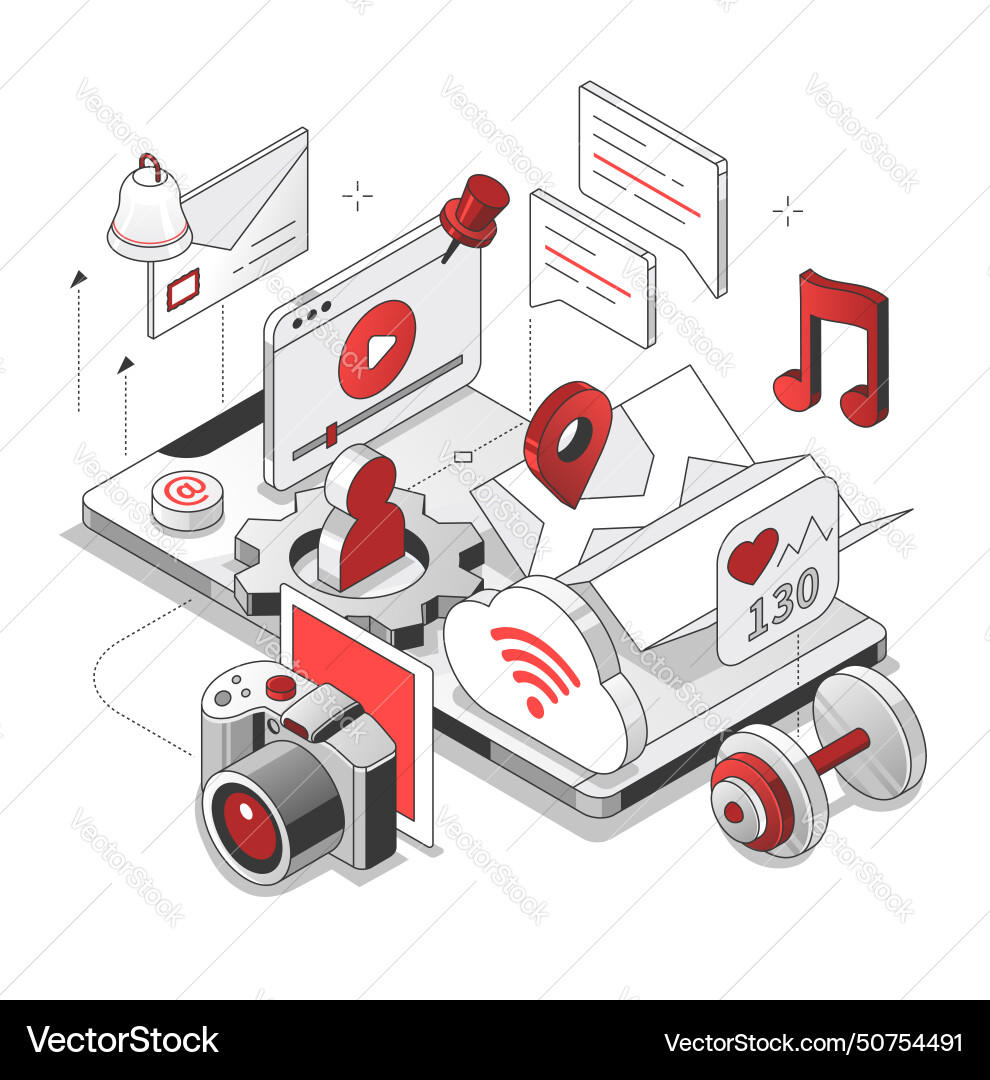 Smartphone applications - red and black line Vector Image