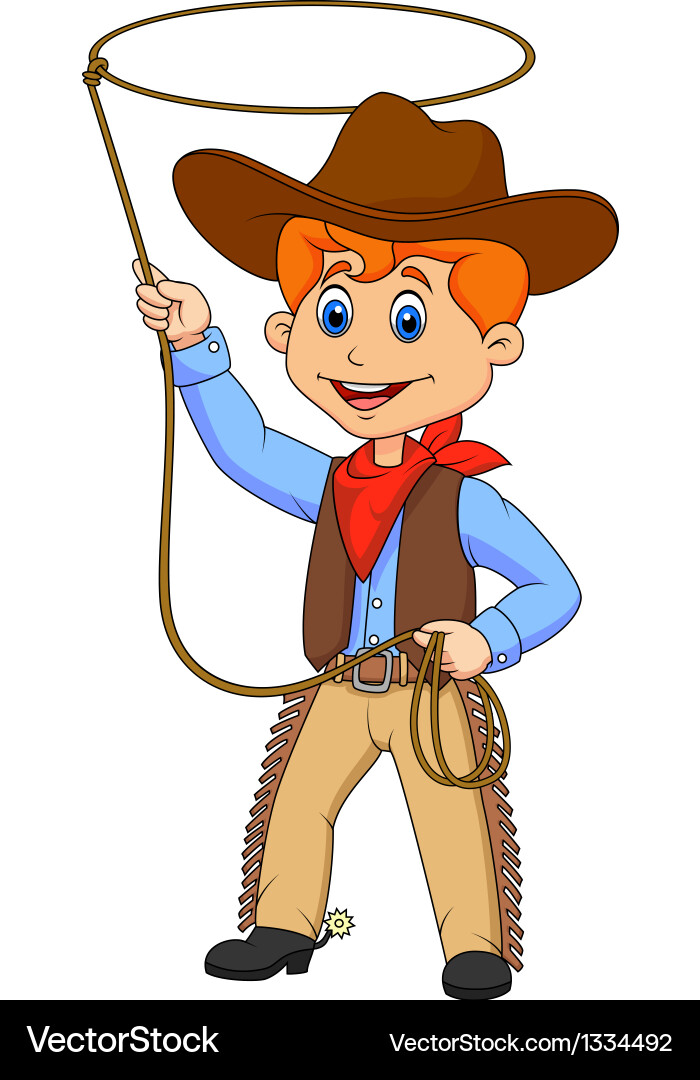 Cowboy kid cartoon twirling a lasso Royalty Free Vector