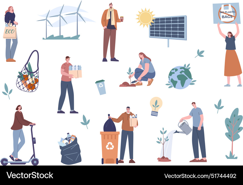 Eco friendly characters people protecting nature Vector Image