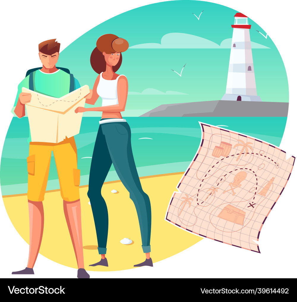 Flat treasure hunt composition Royalty Free Vector Image