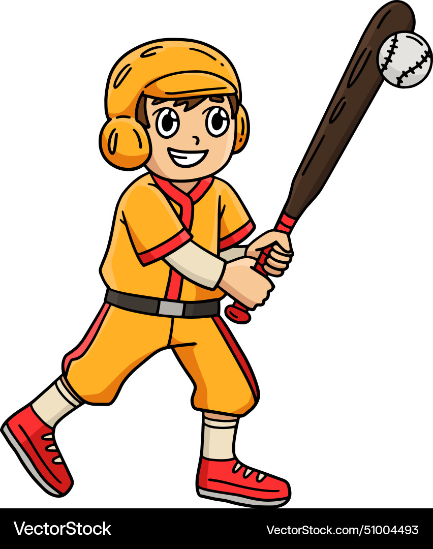 Boy hitting a baseball cartoon colored clipart Vector Image