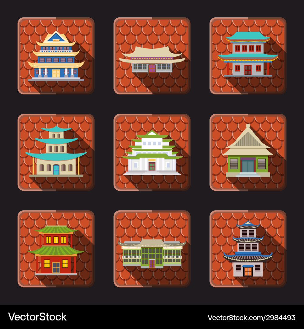 Chinese house icons tile Royalty Free Vector Image