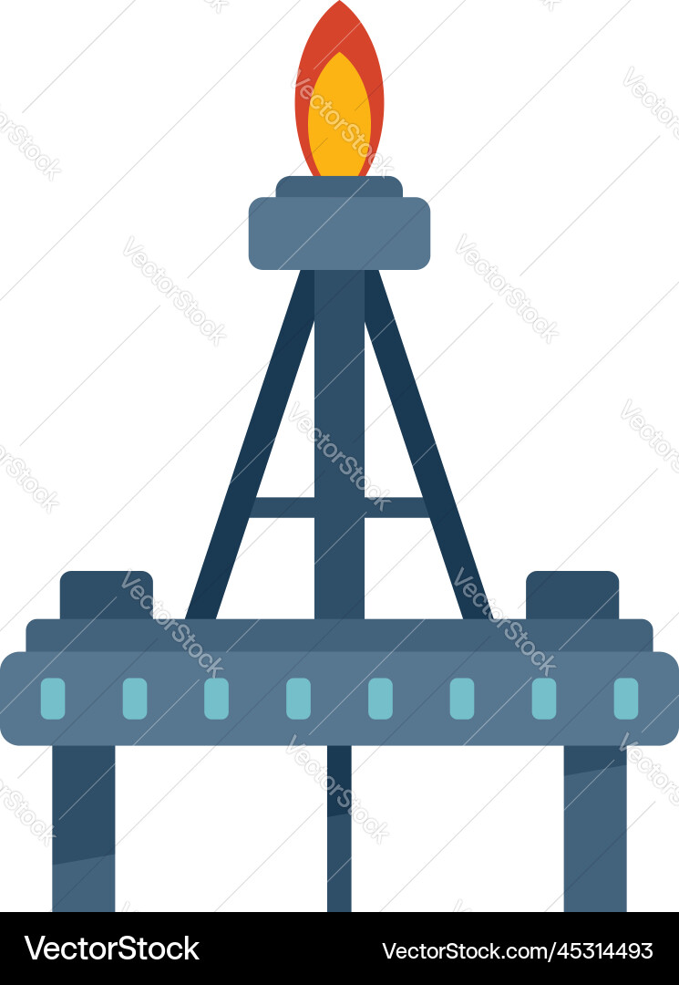 Fire gas rig icon flat drilling ocean Royalty Free Vector