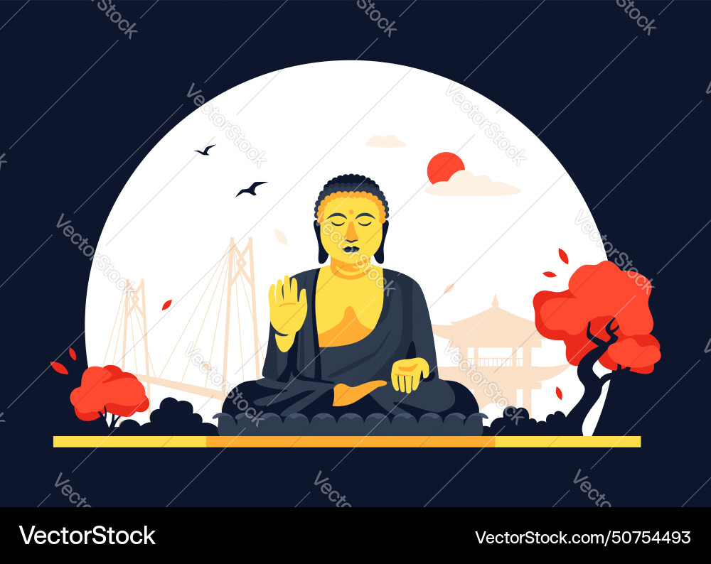 Peaceful buddha statue - modern colored Royalty Free Vector