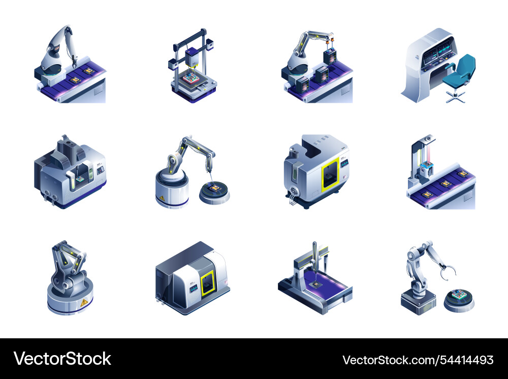 Production isometric icons Royalty Free Vector Image
