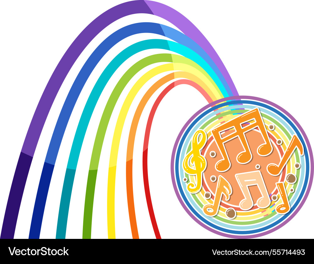 Vibrant rainbow with musical notes and symbols Vector Image