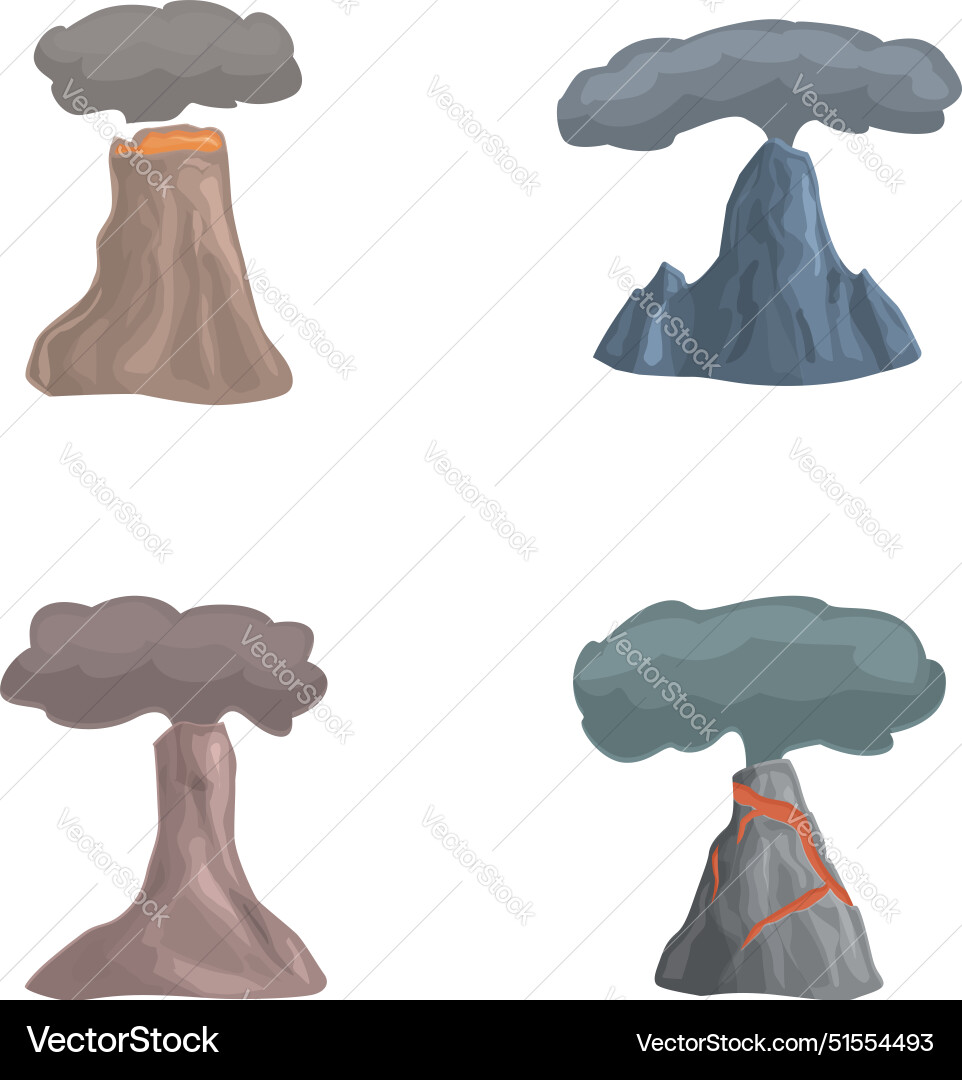 Volcanic eruption icons set cartoon Royalty Free Vector