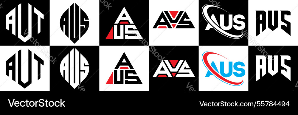 Aus letter logo design in six style polygon Vector Image