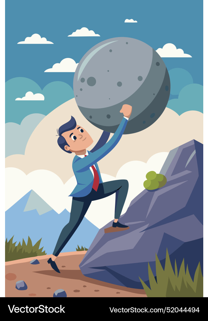 Businessman pushing boulder uphill Royalty Free Vector Image