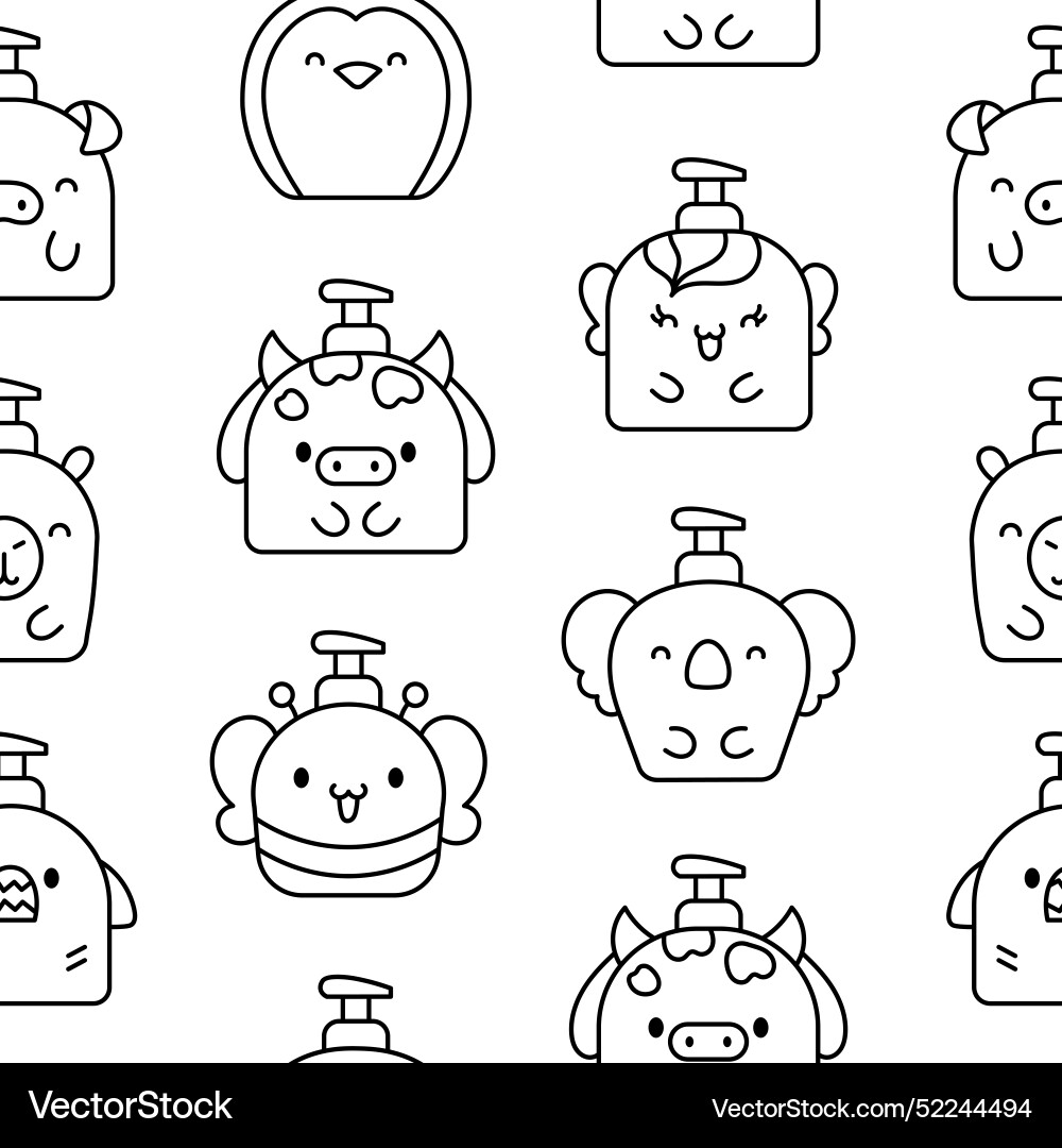Liquid soap bottles with face coloring page Vector Image