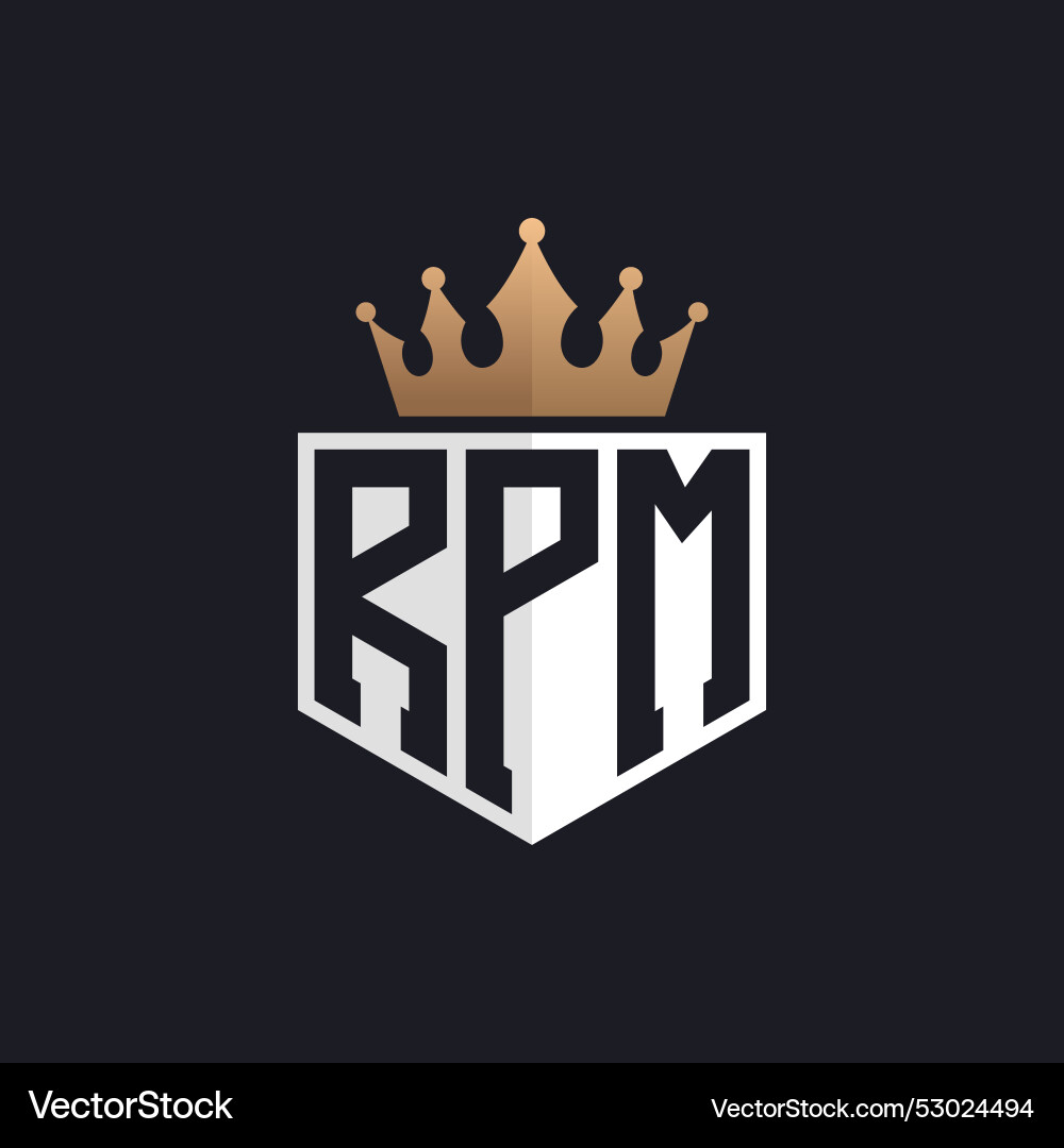 Luxury rpm logo with crown elegant initials Vector Image