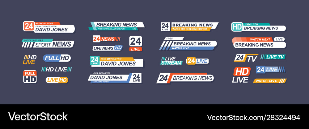 Tv live news bars set Royalty Free Vector Image