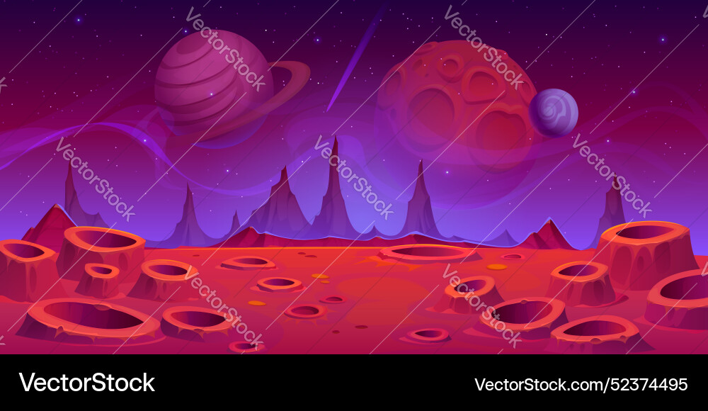 Alien space planet surface background with craters