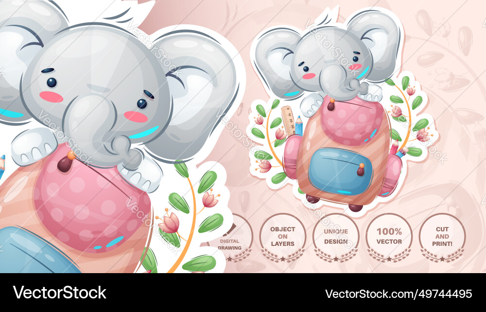 Elephant in the school - cute sticker Royalty Free Vector