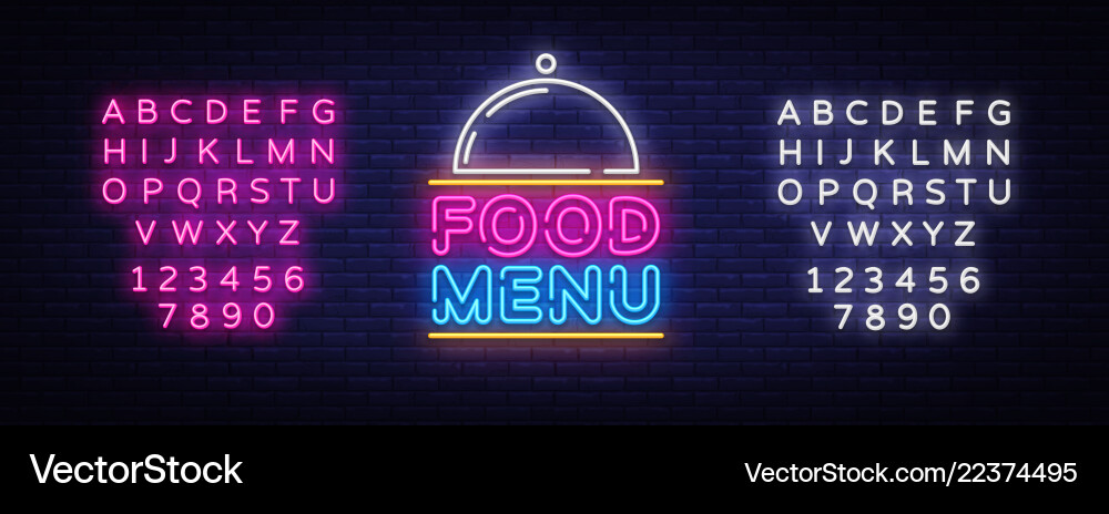 Food menu neon sign restaurant Royalty Free Vector Image