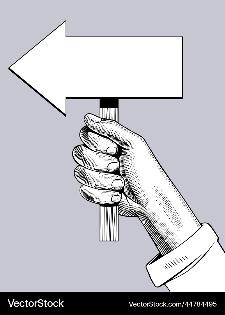 Hand holding a white arrow sign template Vector Image