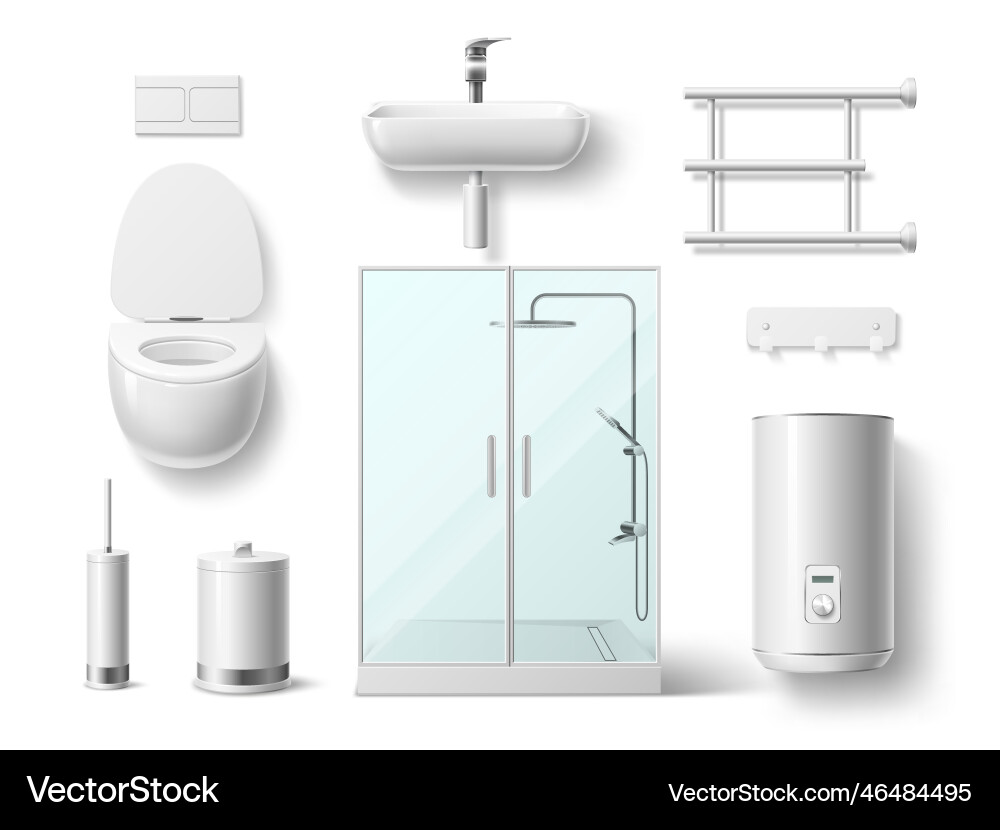 Realistic bathroom elements 3d plumbing objects Vector Image