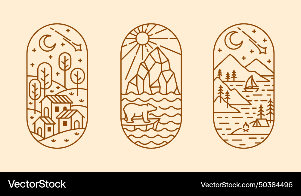 Beautiful nature line art Royalty Free Vector Image