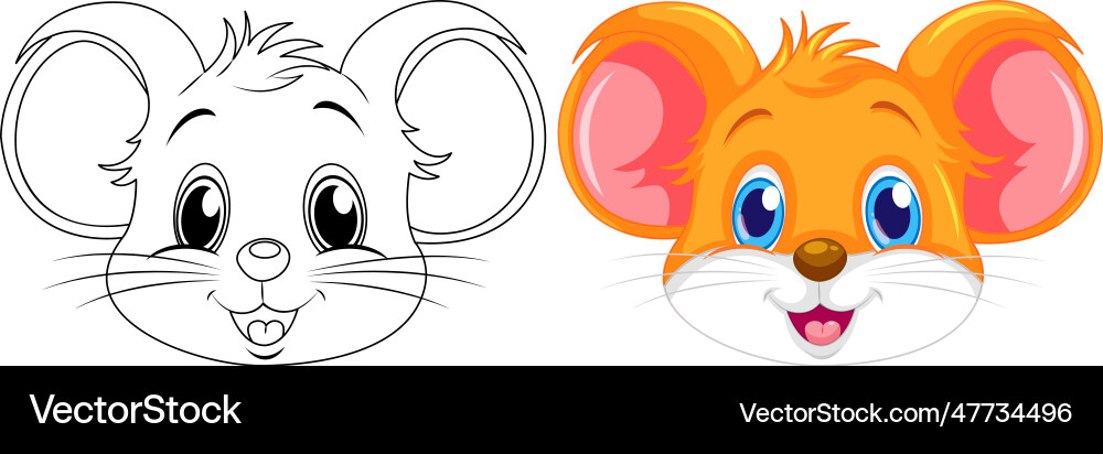 Coloring cute rat cartoon and its colour Vector Image