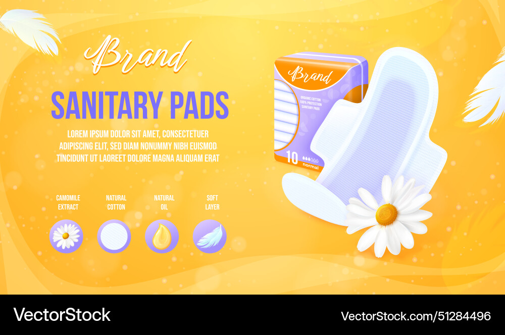 Feminine pads poster realistic sanitary soft pad Vector Image