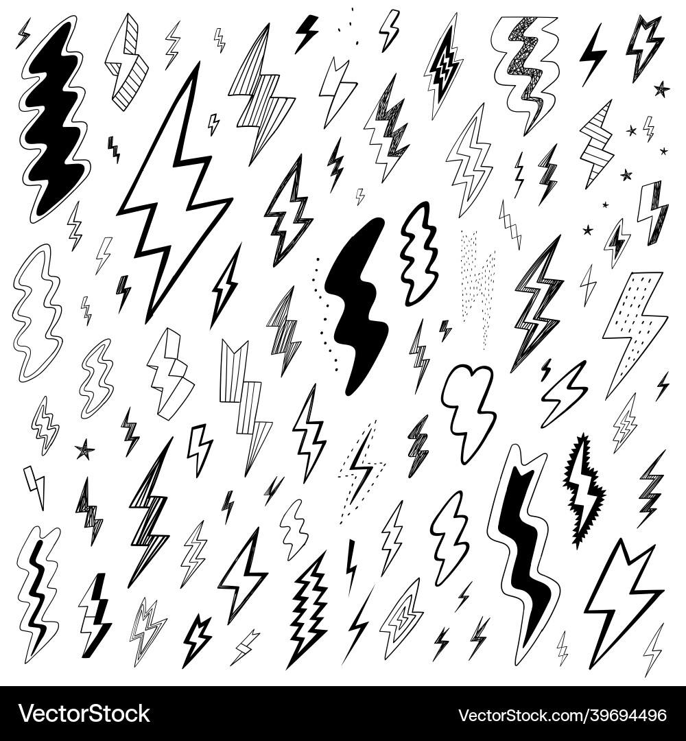 Lightning sign - doodle set graphic Royalty Free Vector