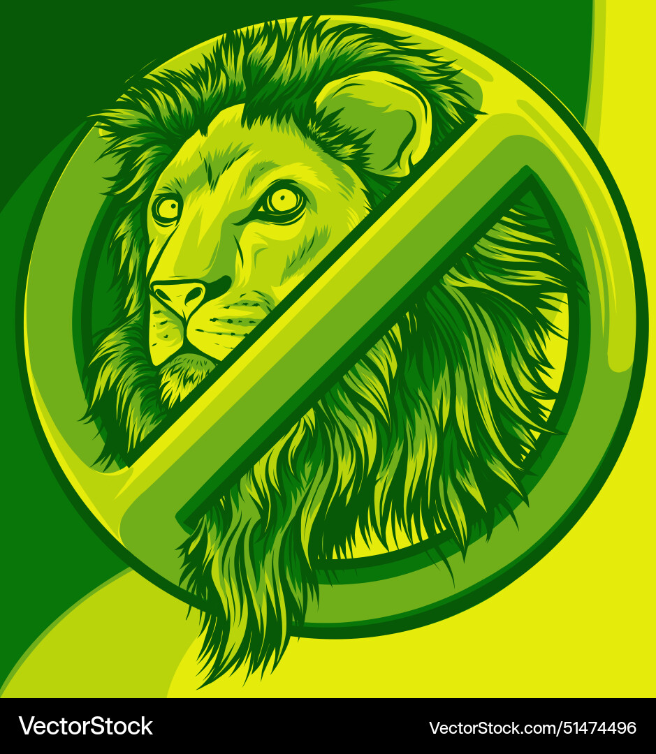 Stop lion prohibited wild animal emblem against Vector Image