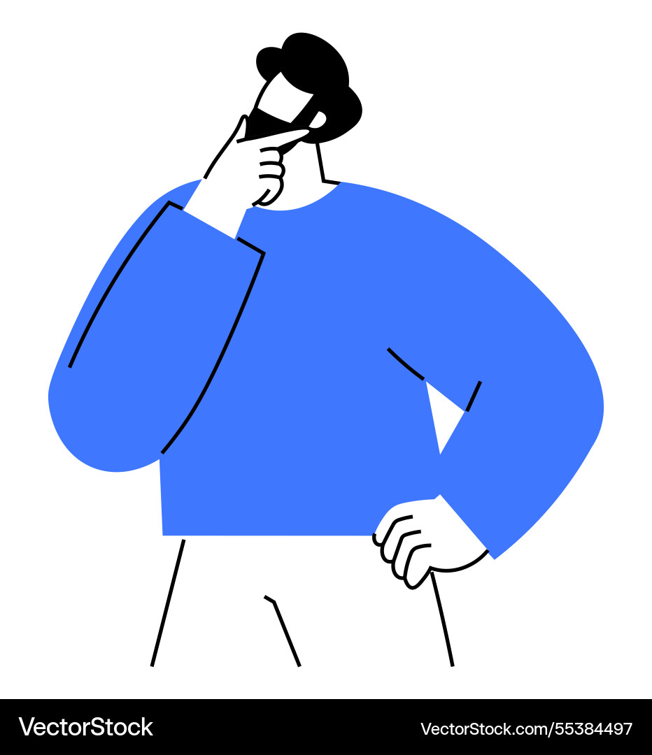 Contemplative person thinking with hand on chin Vector Image