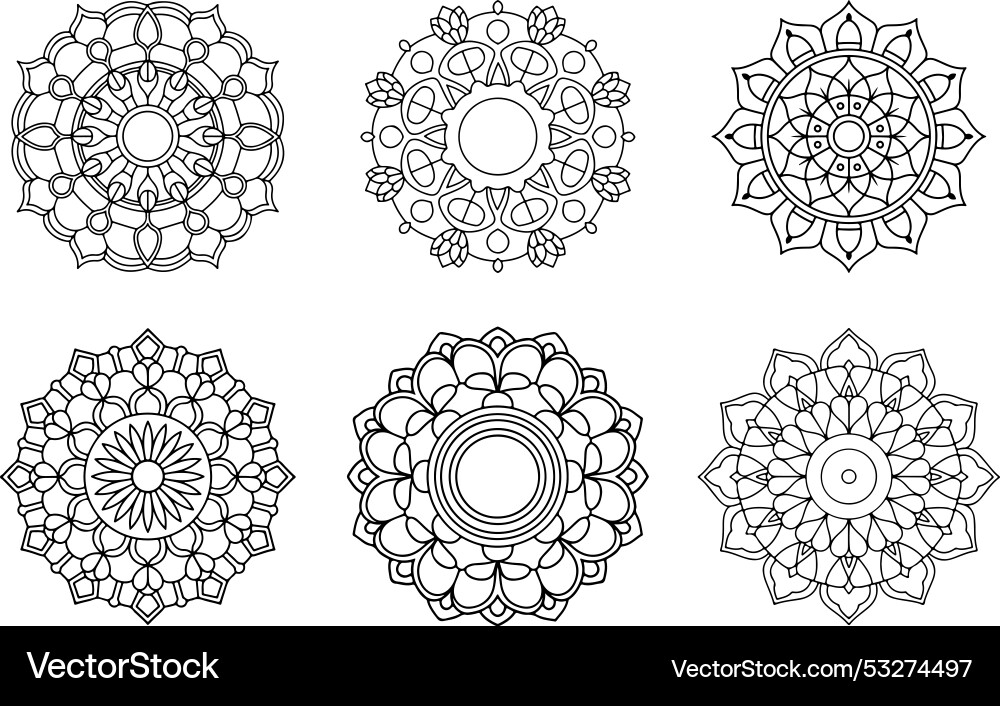 Mandala set black and white line art Royalty Free Vector