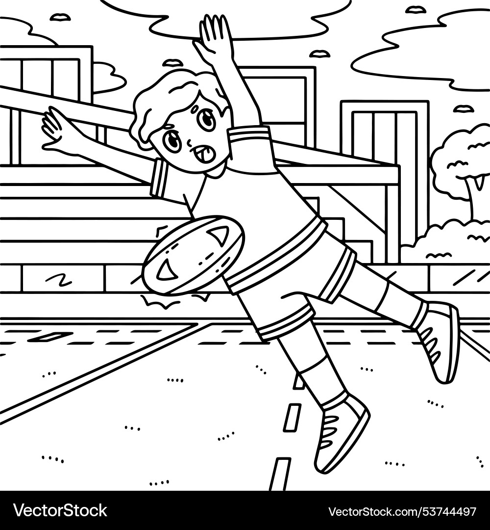 Rugby player charging down the ball coloring page Vector Image