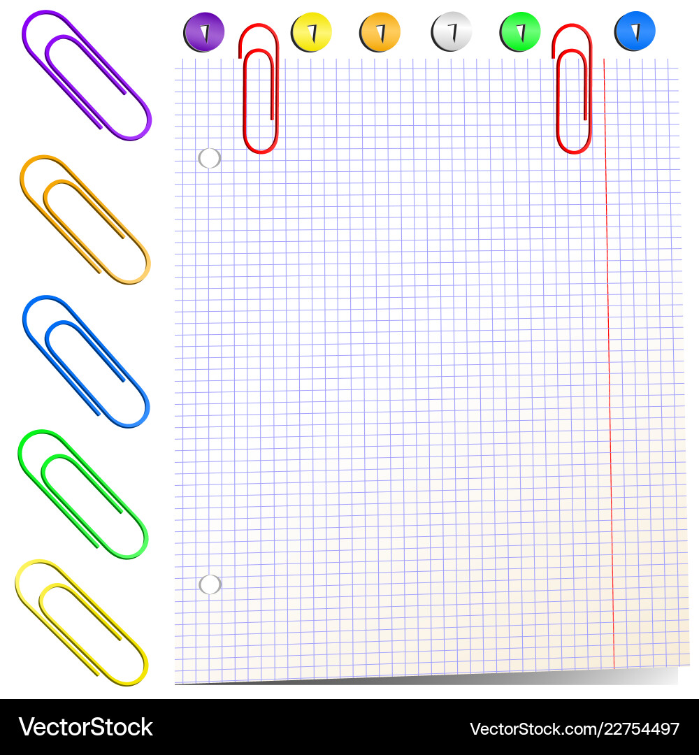 Sheet of paper with clips Royalty Free Vector Image