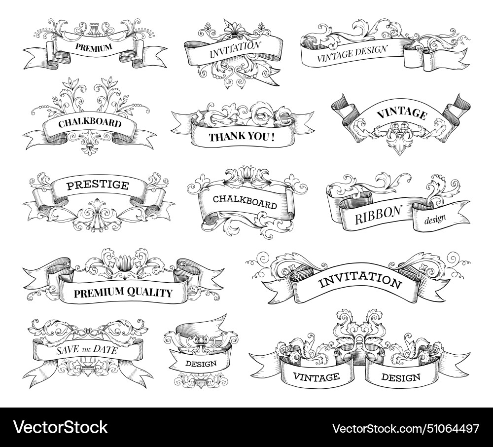 Vintage victorian label retro scroll banner Vector Image