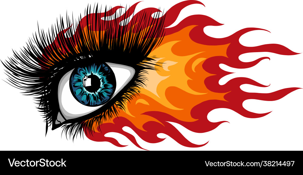Woman eye with fire and flames Royalty Free Vector Image