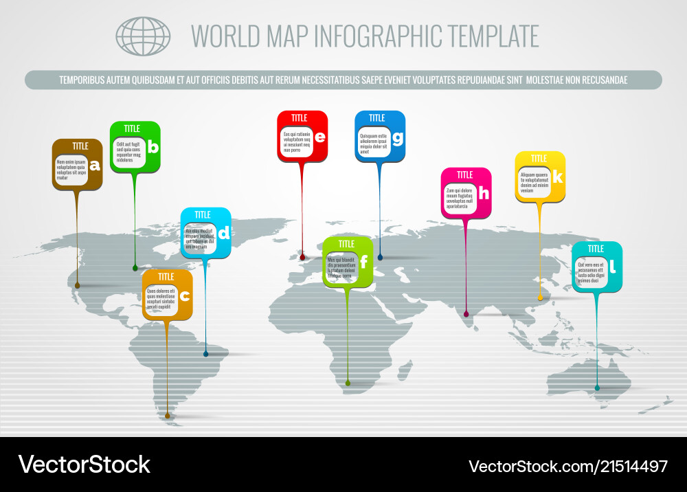 World map pins infographic Royalty Free Vector Image