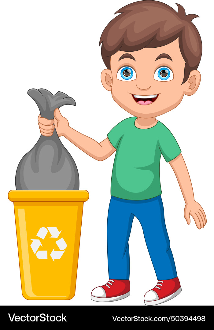 Boy taking out the trash in garbage bag Royalty Free Vector