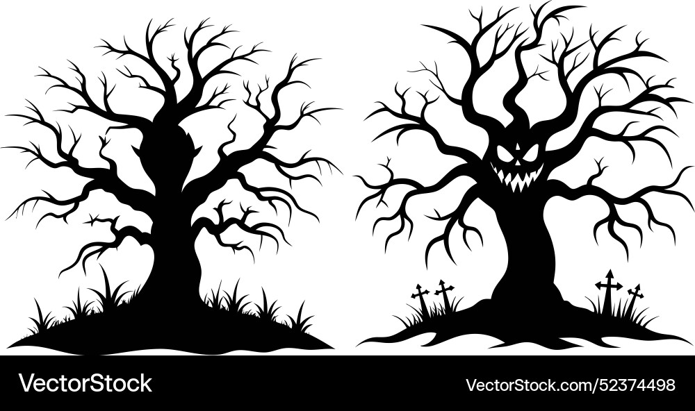 Dead halloween scary tree black silhouette4 Vector Image