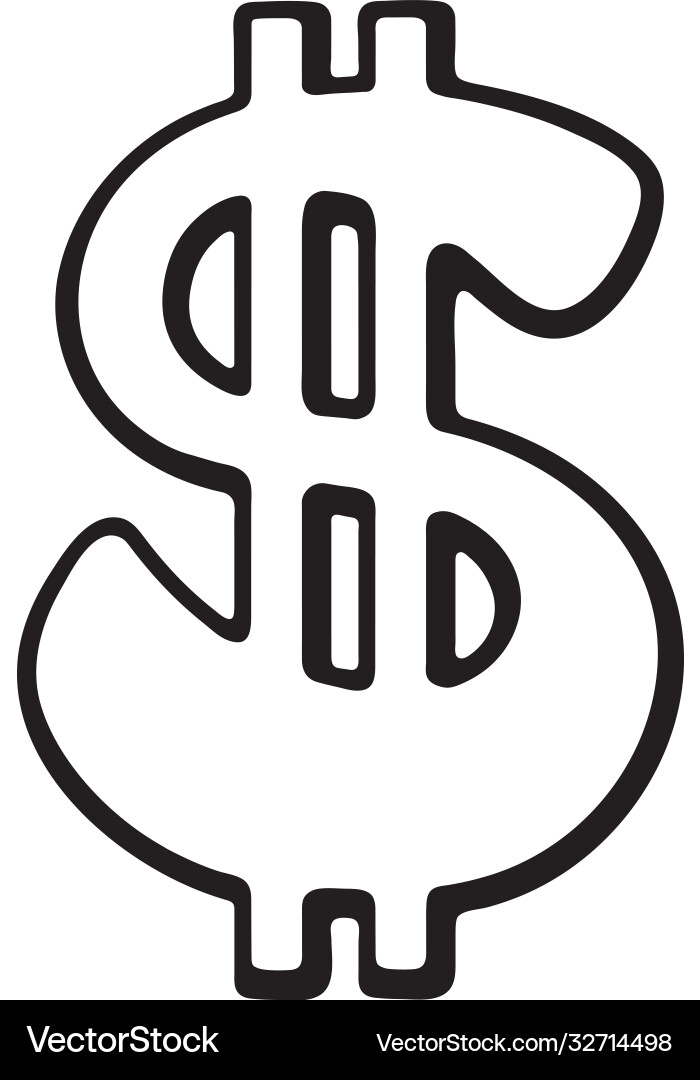 Doodle dollar sign with two vertical lines Vector Image