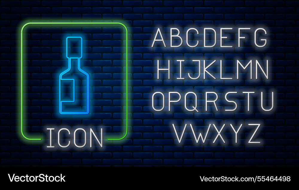 Glowing neon tabasco sauce icon isolated on brick Vector Image