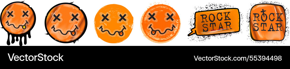 Orange grunge smile face sticker set isolated Vector Image