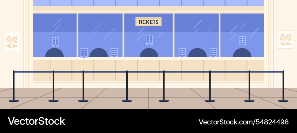 Ticket booth scene empty queue barriers blue Vector Image