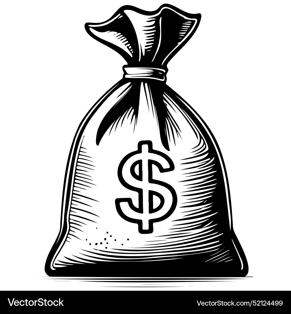 Black Money Bag Engraving Silhouette Royalty Free Vector