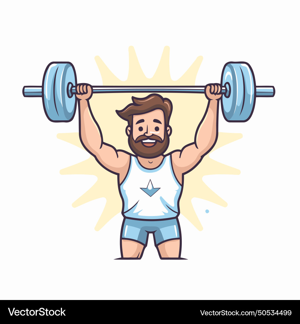 Cartoon strong man lifting barbell Royalty Free Vector Image