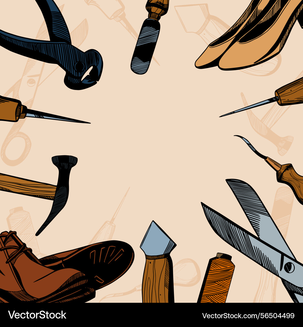 Hand drawn traditional shoemaker tool background Vector Image