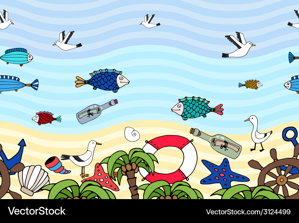 Horizontal seamless pattern of a tropical beach Vector Image