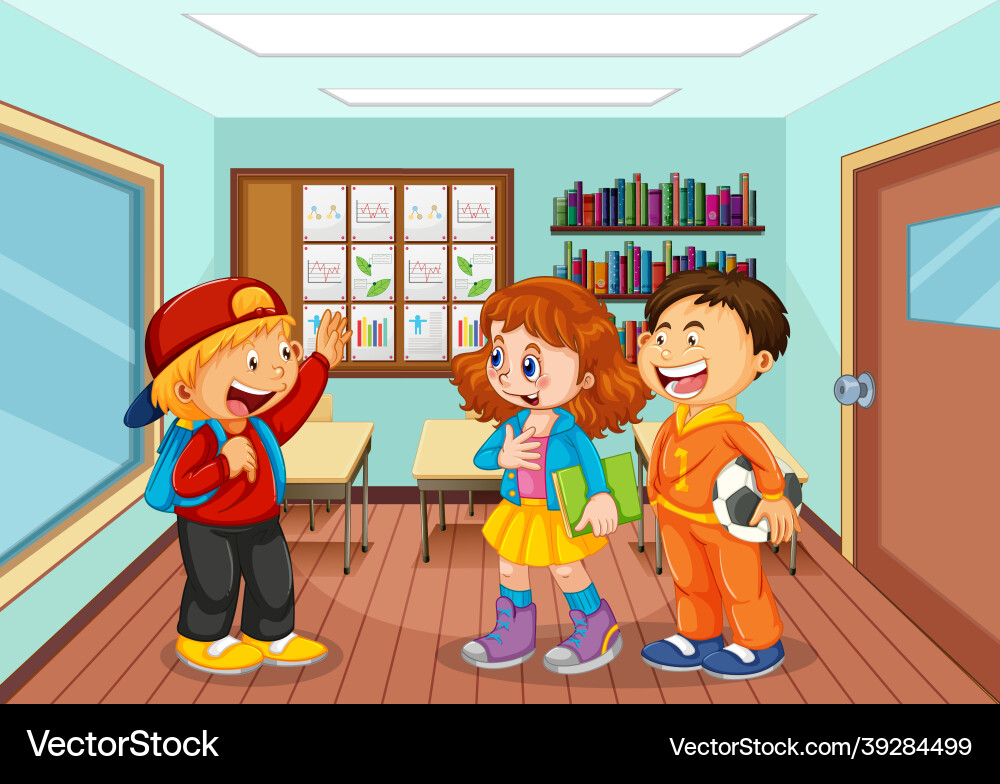 Students talking together in the classroom Vector Image