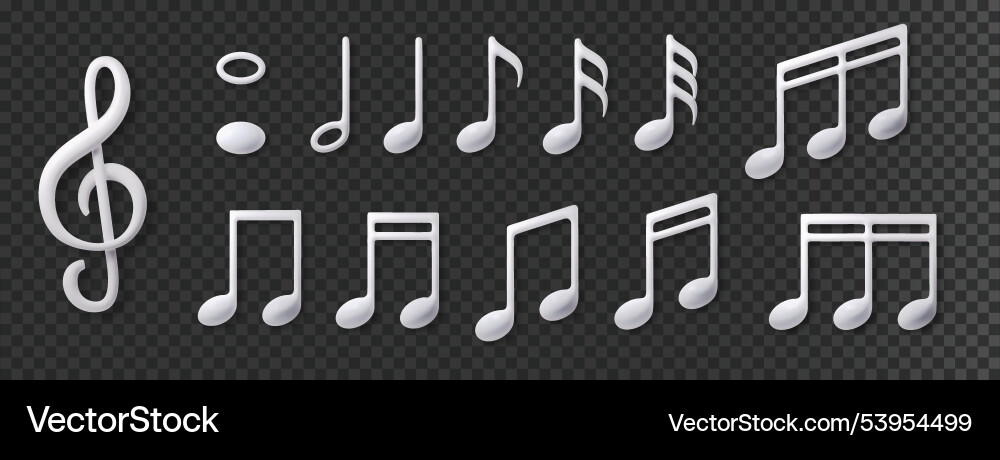 White music notes collection isolated 3d Vector Image