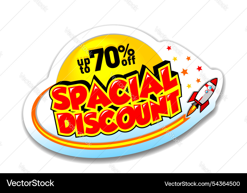 Discount space rocket sticker Royalty Free Vector Image