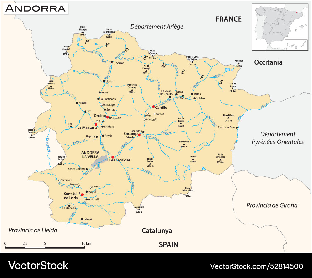 Map of the principality andorra Royalty Free Vector Image